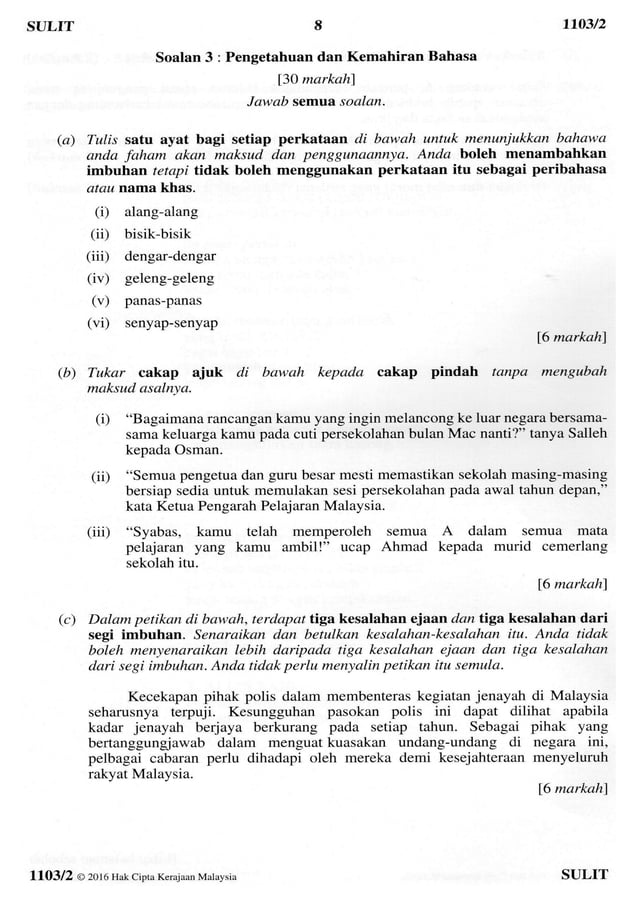 Contoh soalan peperiksaan Bahasa Melayu SPM kertas 2 | PDF