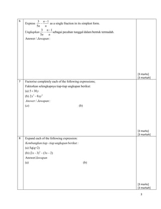 Kertas 2 matematik tingkatan 3 | DOCX