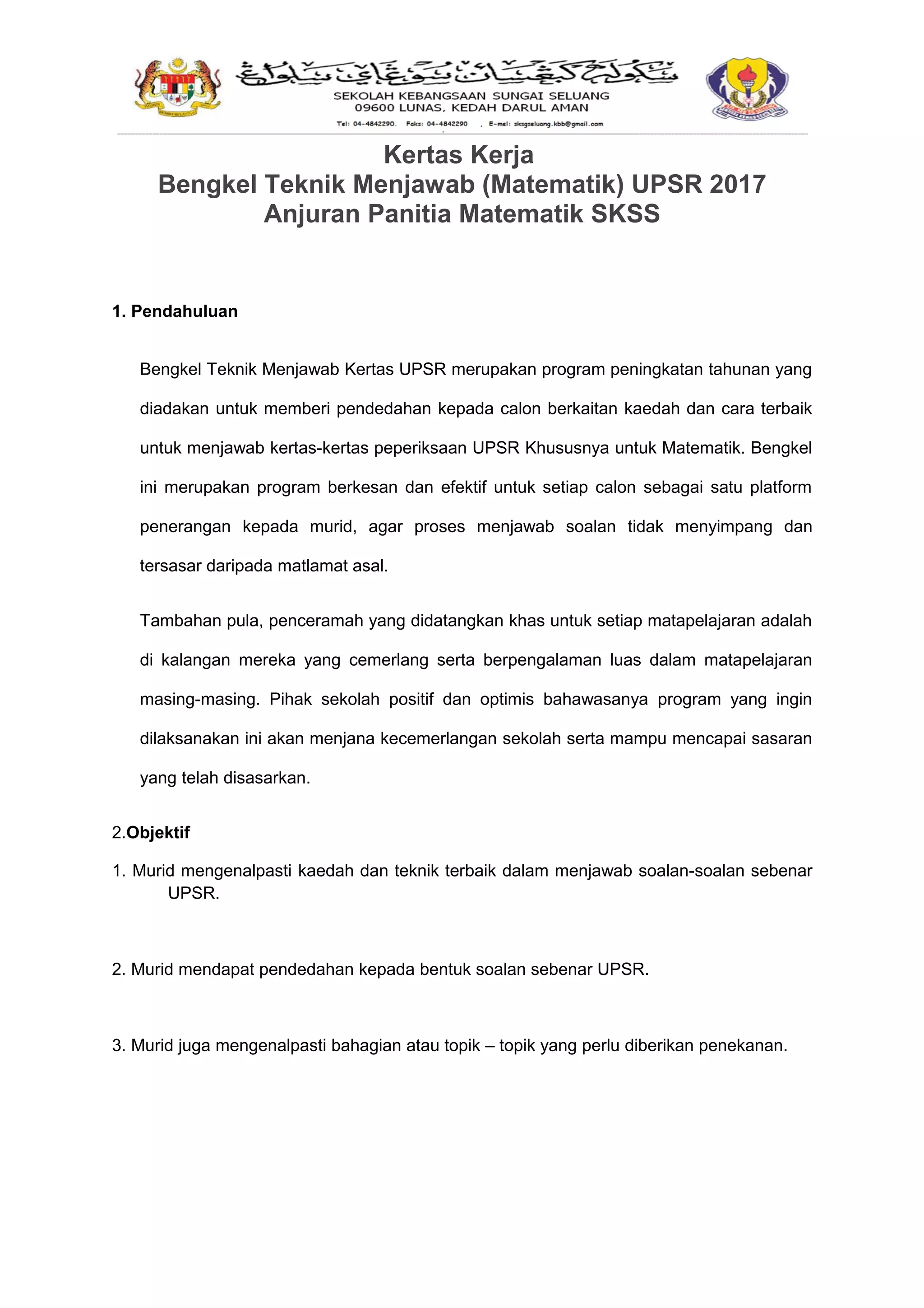 Kertas bengkel teknik menjawaab upsr 2017 | PDF