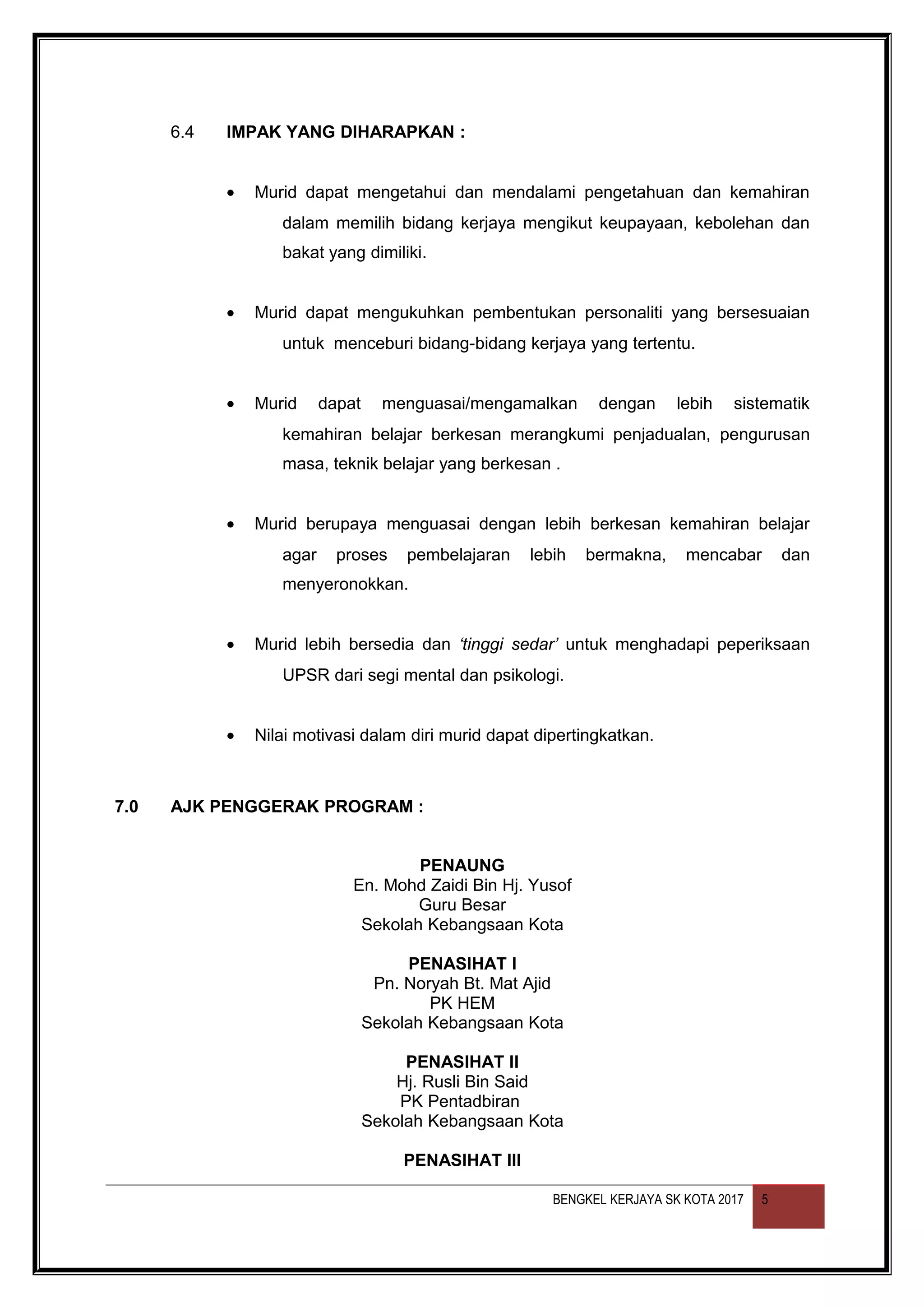 Kertas Cadangan Bengkel Kerjaya | DOC
