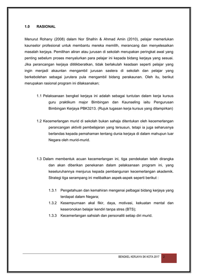 Kertas Cadangan Bengkel Kerjaya | DOC