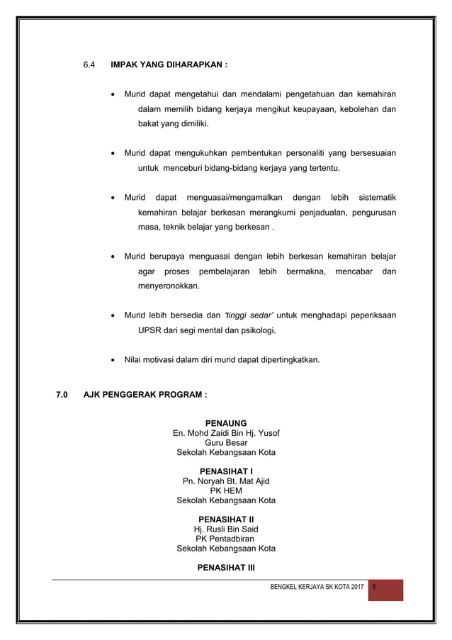 Kertas Cadangan Bengkel Kerjaya | DOC