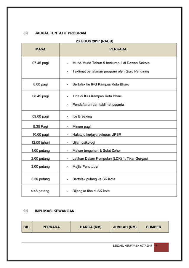 Kertas Cadangan Bengkel Kerjaya | DOC