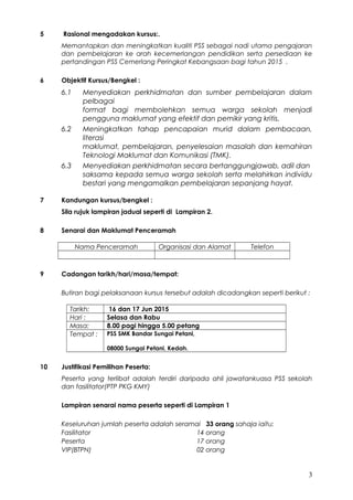 Kertas cadangan bengkel pemantapan & peningkatan kualiti pengurusan pss ...