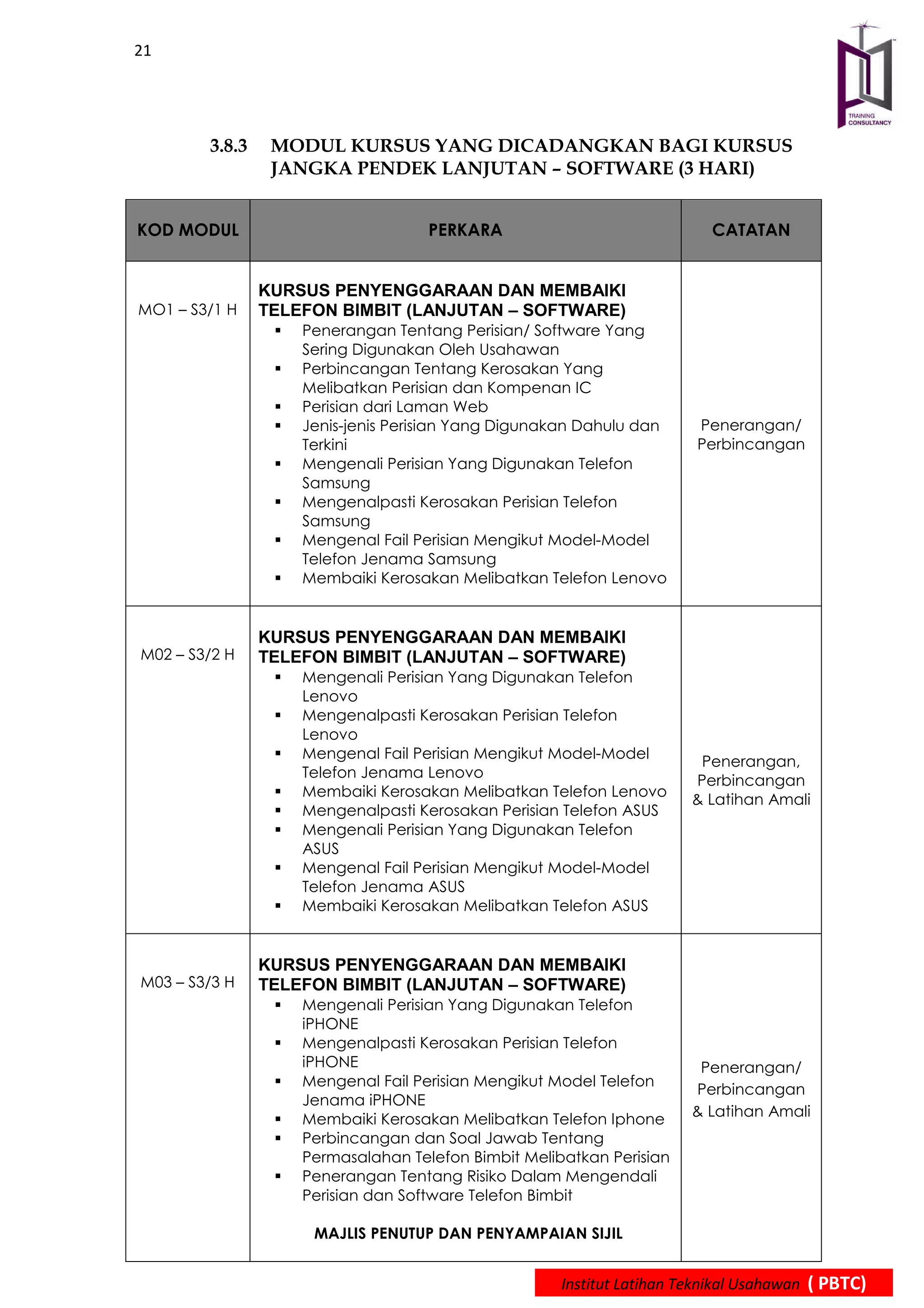 Kertas cadangan kursus mobile repairing course | PDF