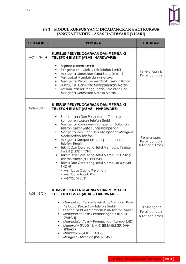 Kertas cadangan kursus mobile repairing course | PDF