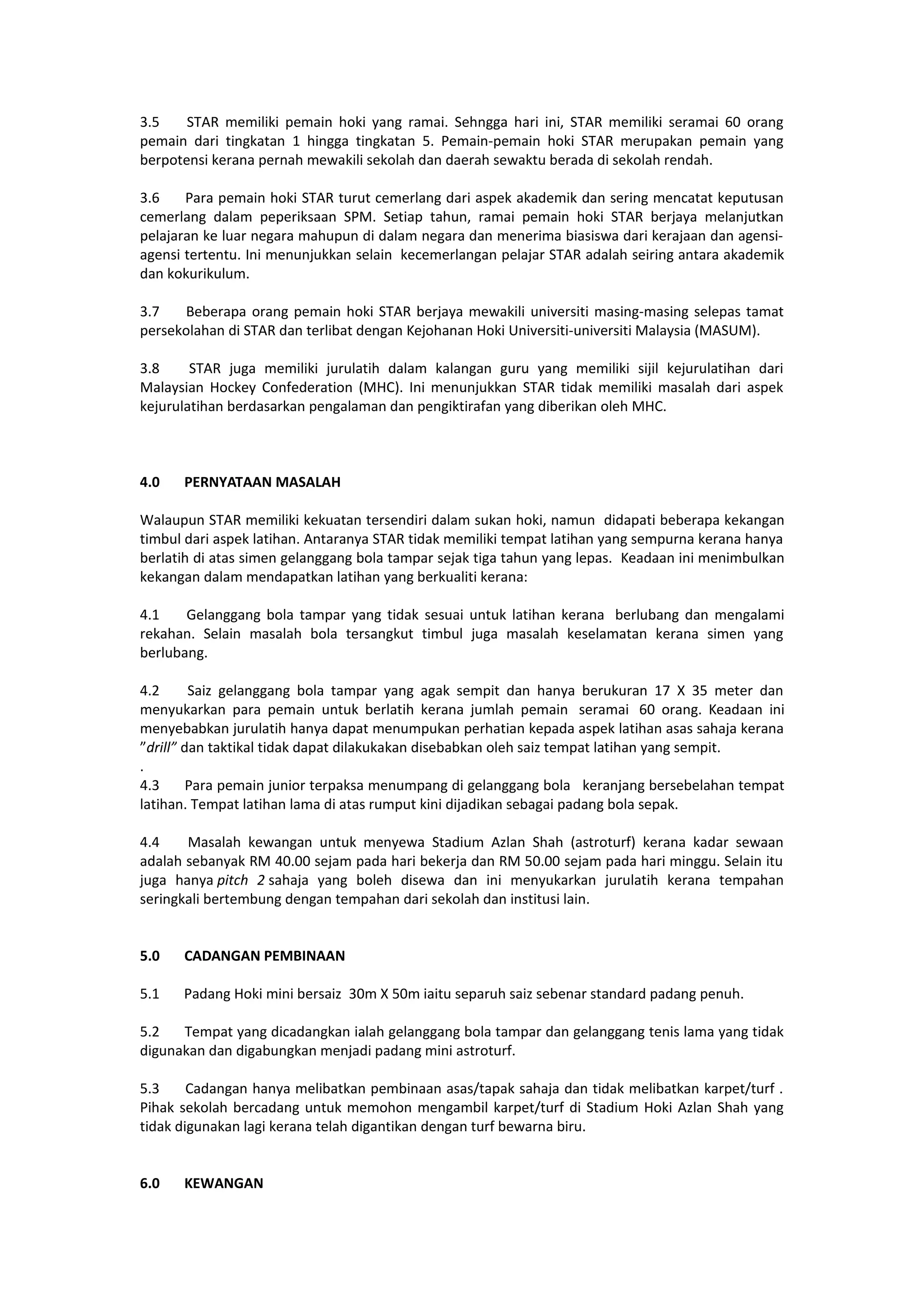 Kertas cadangan pembinaan padang hoki mini astrotu | DOC