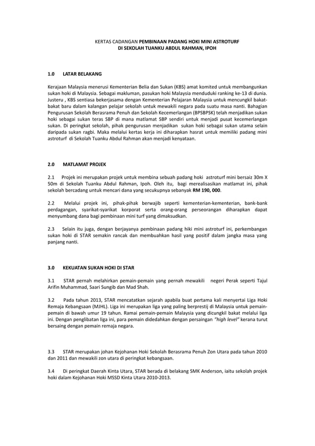 Kertas cadangan pembinaan padang hoki mini astrotu | DOC
