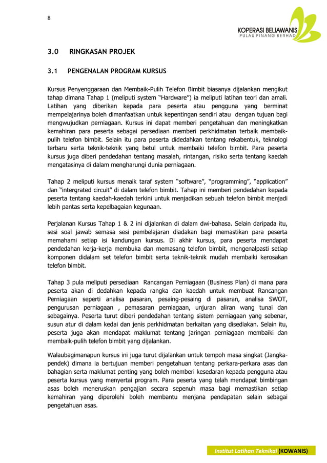 Kertas cadangan program pembangunan usahawan telekomunikasi | PDF