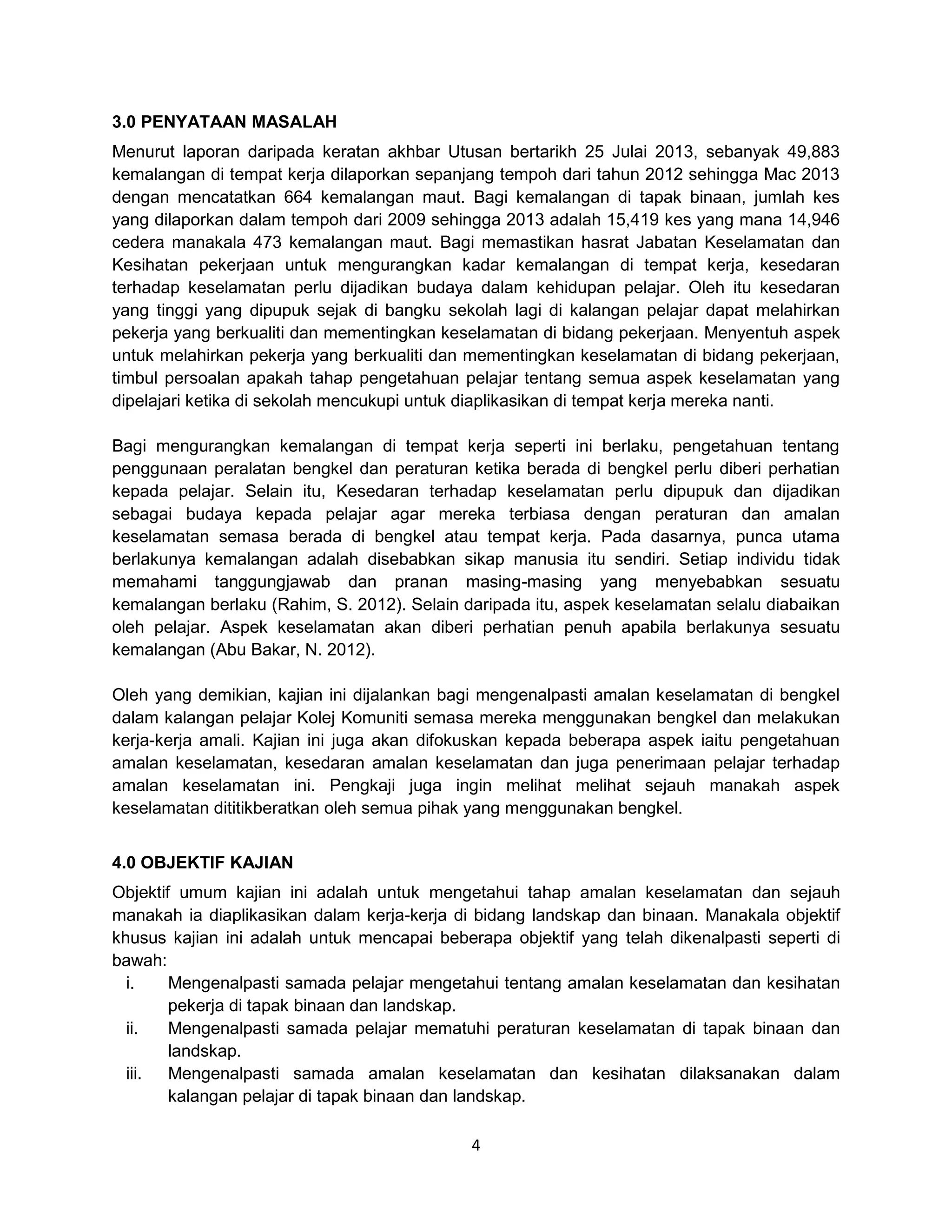 KAJIAN APLIKASI AMALAN KESELAMATAN DALAM KERJA-KERJA AMALI BINAAN DAN ...