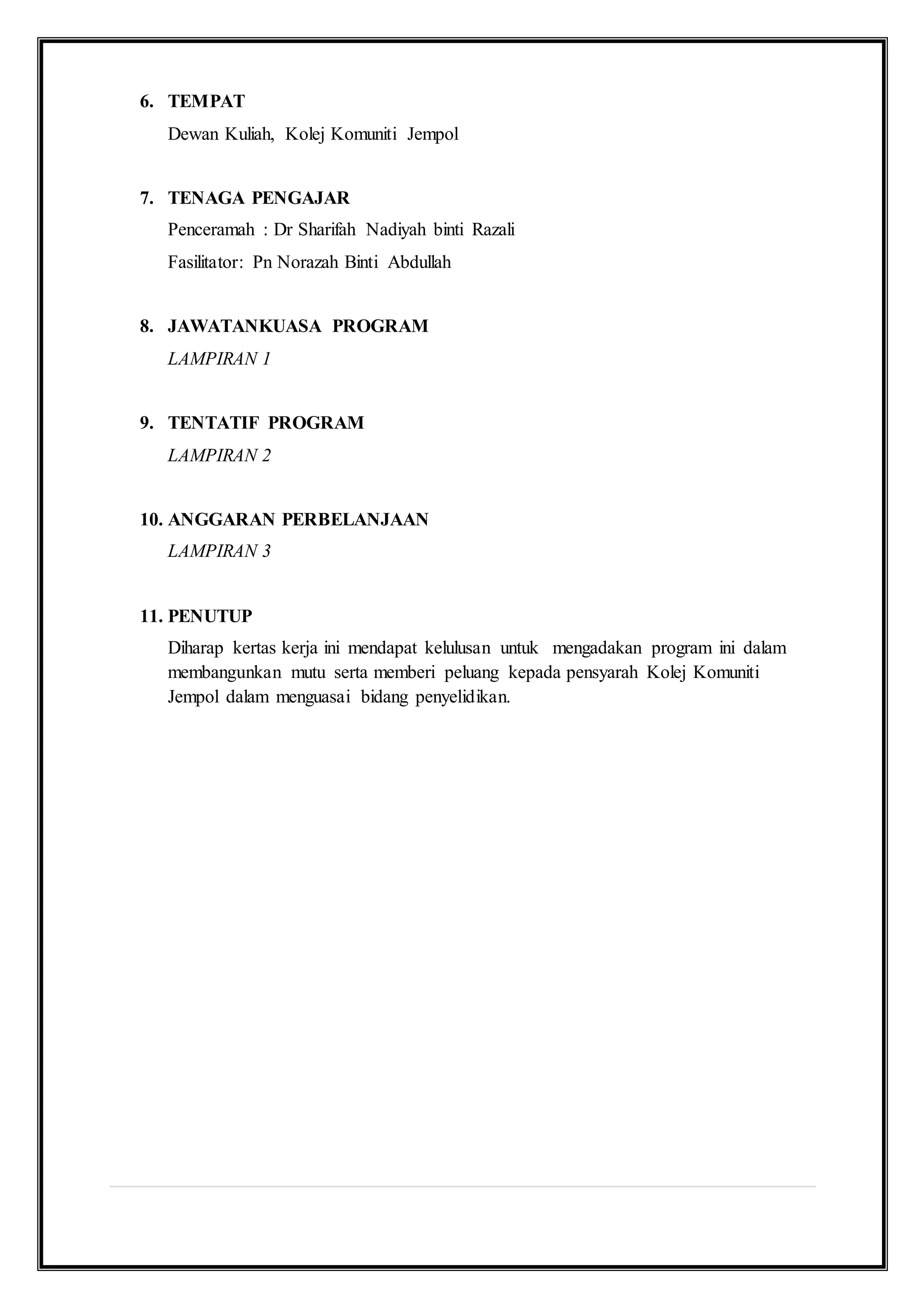 Kertas kerja Bengkel Penyelidikan | DOCX