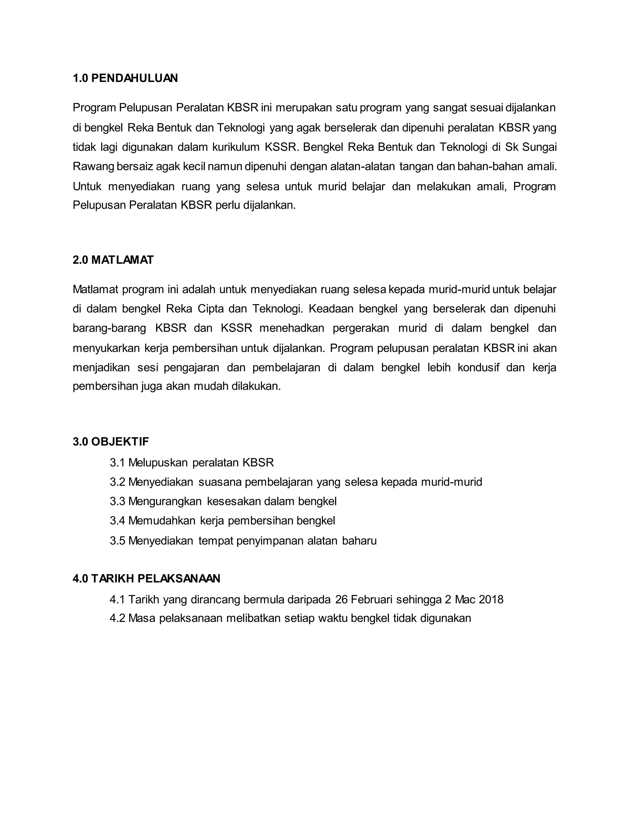 Kertas kerja pelupusan peralatan kbsr bengkel rbt (internship) | DOCX