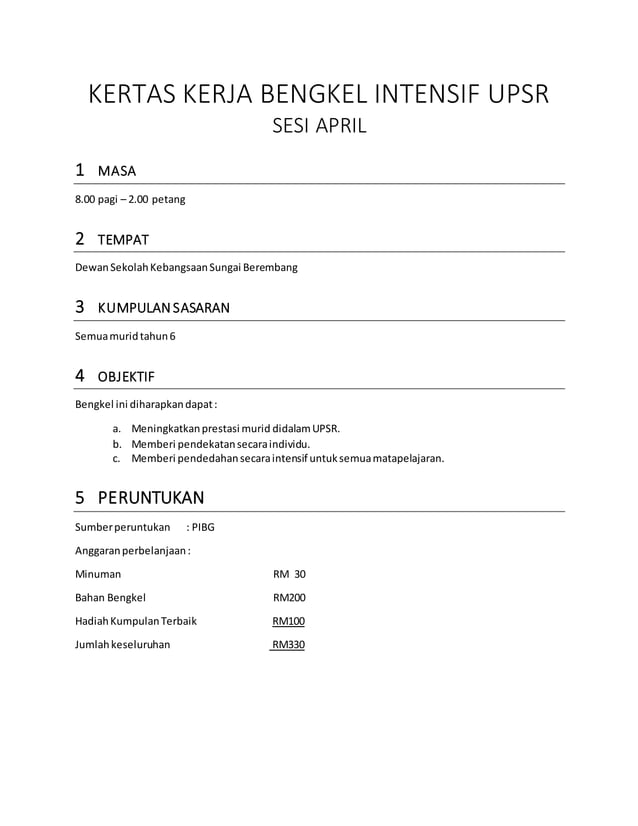 Kertas kerja bengkel intensif upsr sesi april | PDF