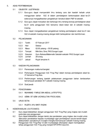 Kertas kerja bengkel pembelajaran abad ke 21 berasaskan vle 'frog play ...