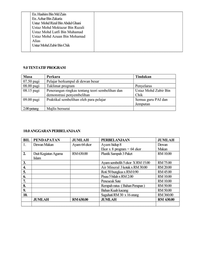 Kertas kerja cadangan program amali sembelihan 2015 | DOC