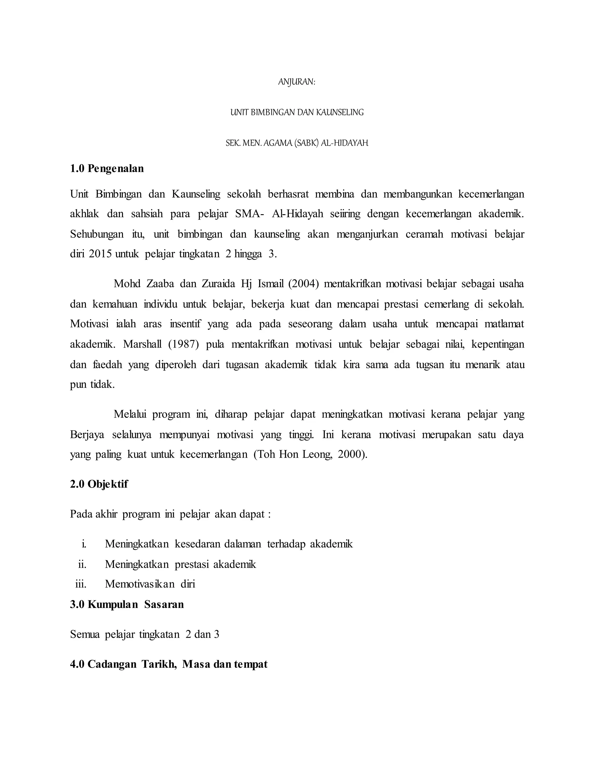 Kertas kerja ceramah motivasi tn hj shah | DOCX