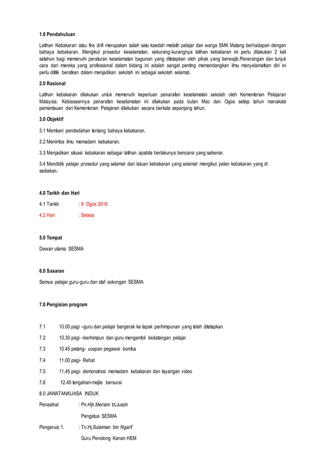 Kertas kerja fire drill | DOCX