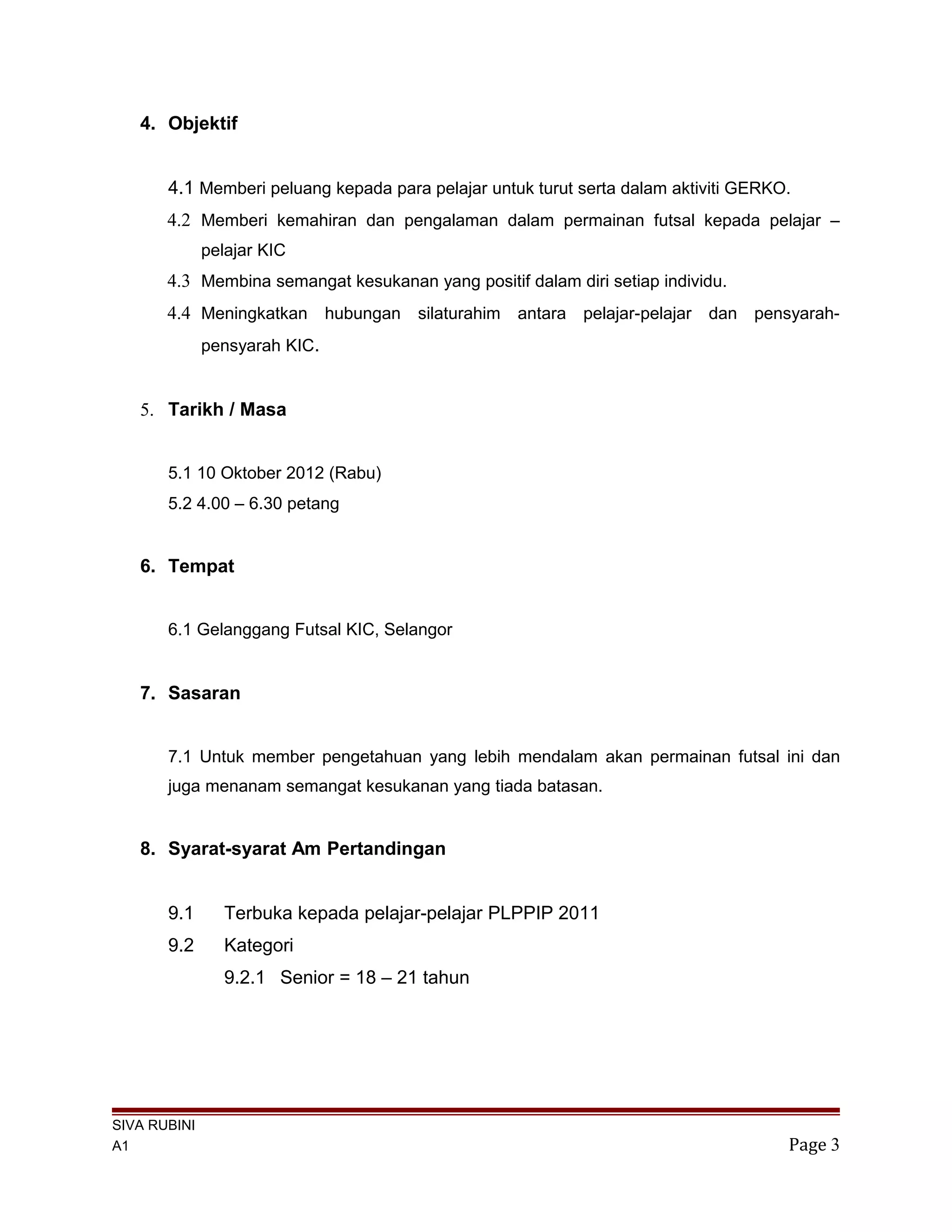 Kertas kerja futsal | DOC