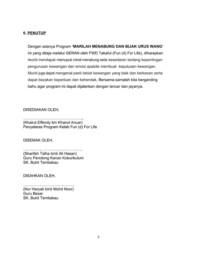 KERTAS KERJA GERAN KEWANGAN MARILAH MENABUNG DAN BIJAK URUS WANGx | PDF