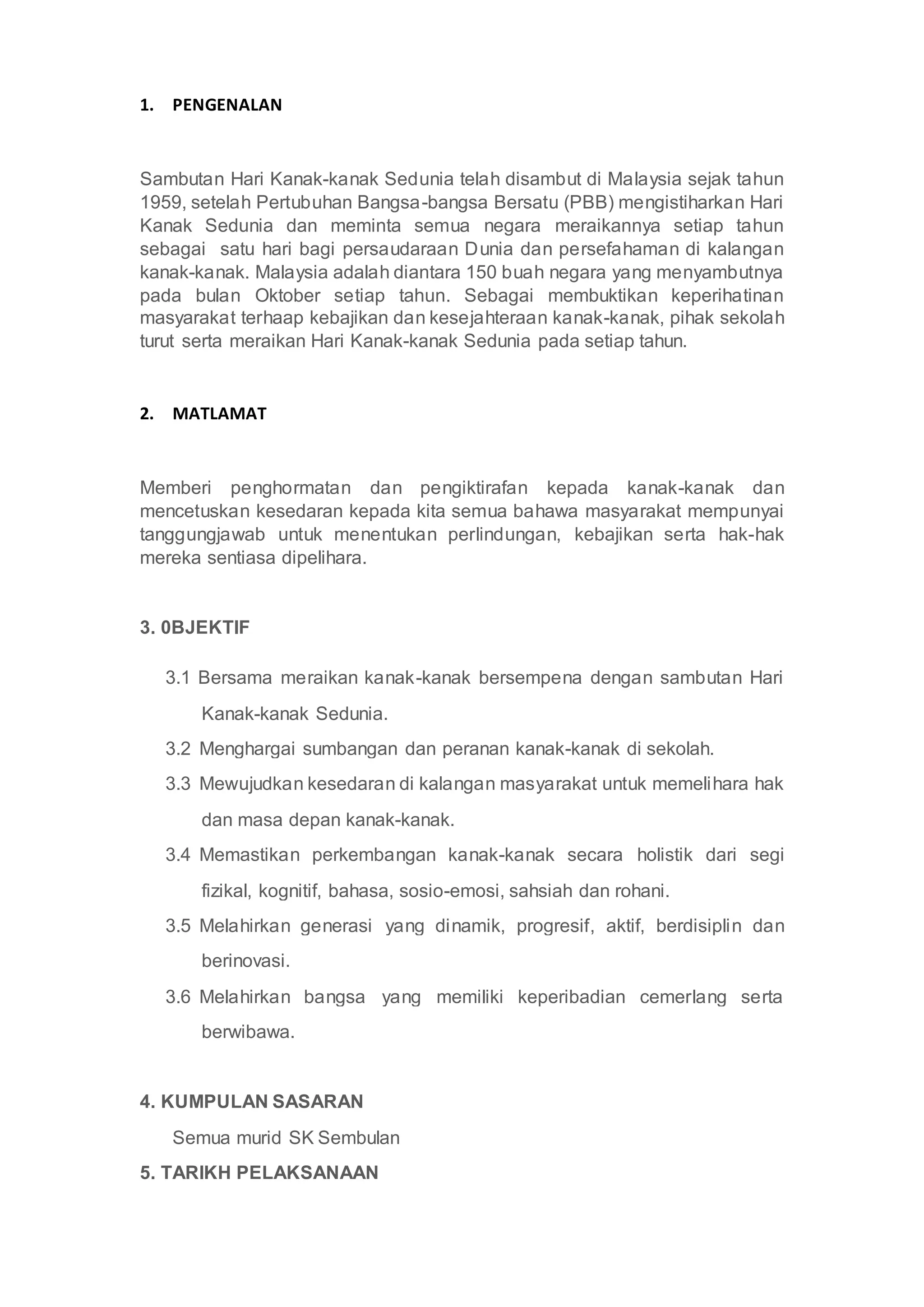Kertas kerja hari kanak kanak sk sembulan 2018 | DOCX