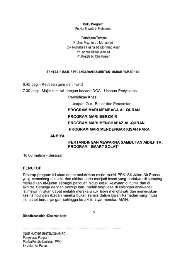 Kertas kerja imarah ramdhan 2021 | DOCX
