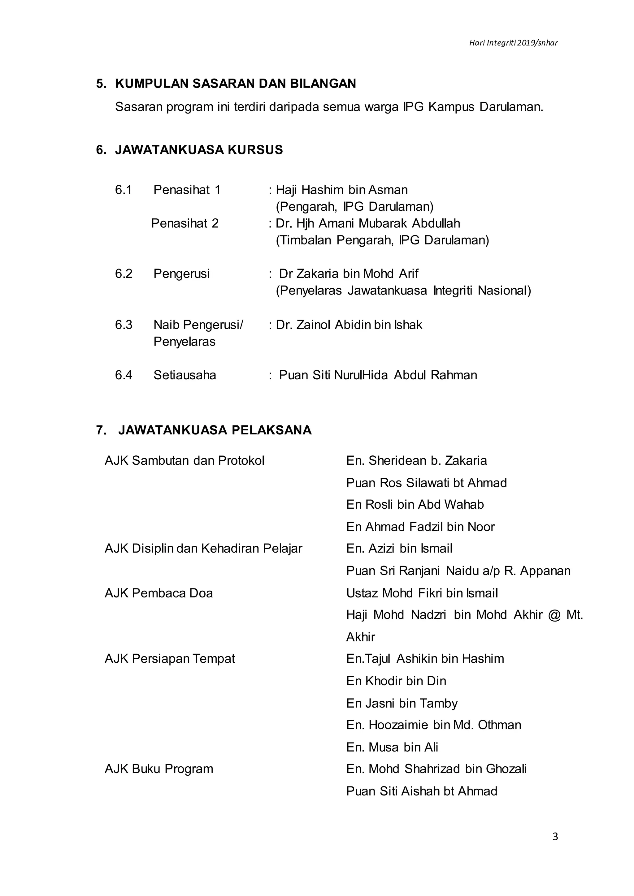 Kertas kerja integriti 2019 | DOCX