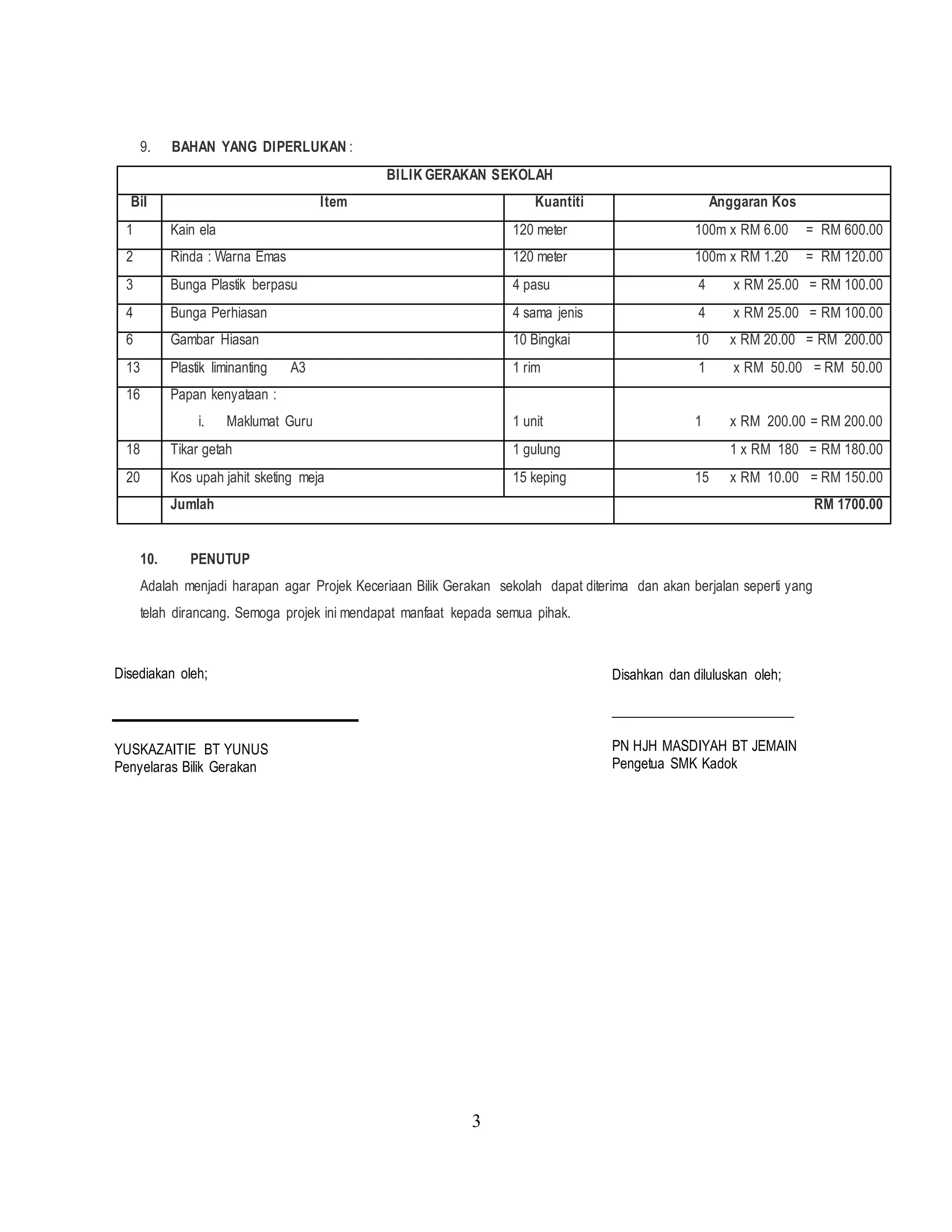 Kertas kerja keceriaan bilik gerakan | DOCX