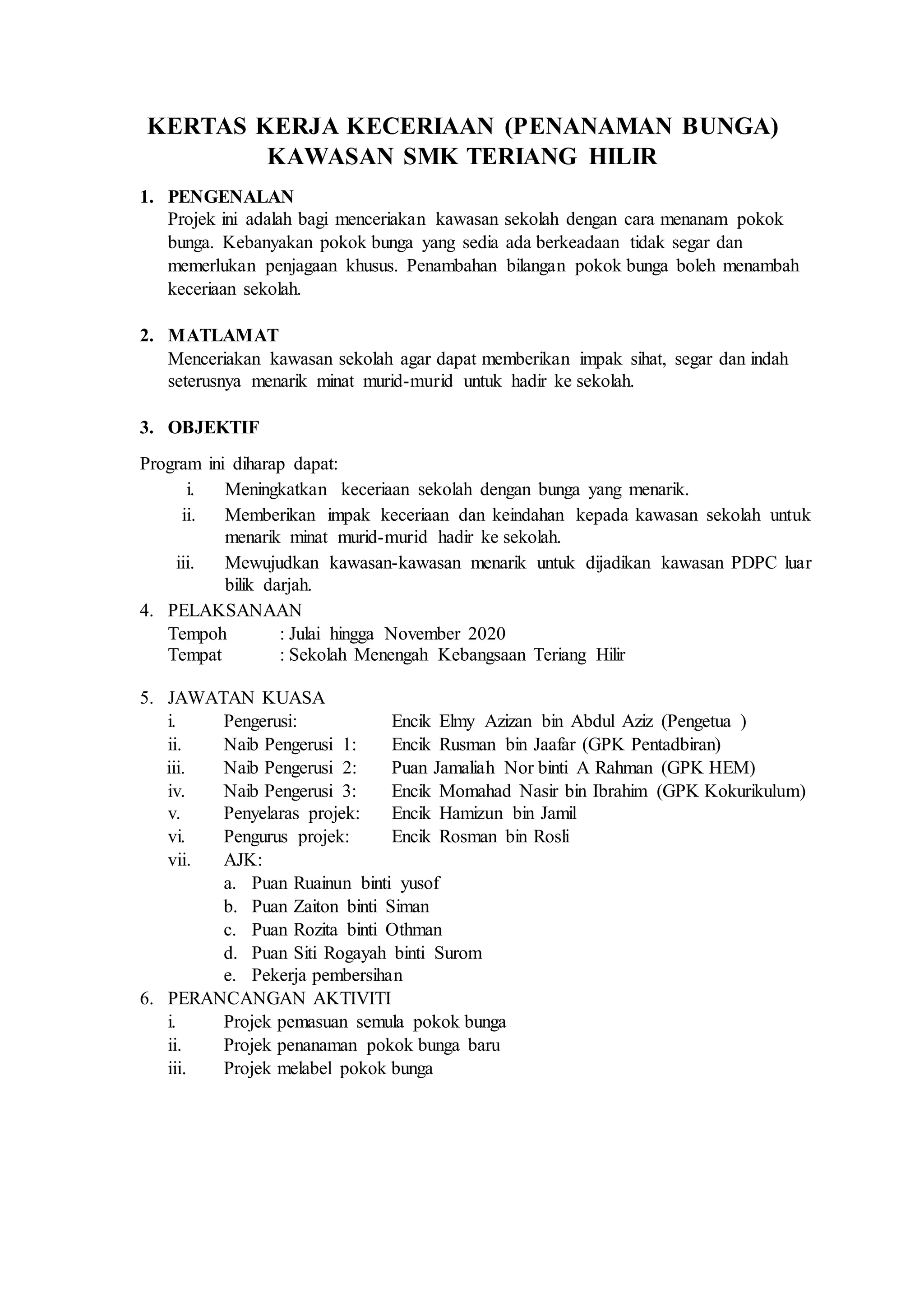 Kertas kerja keceriaan kawasan smk teriang hilir | PDF