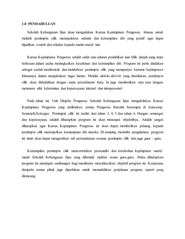 Kertas Kerja Kem Kepimpinan Pengawas | DOCX