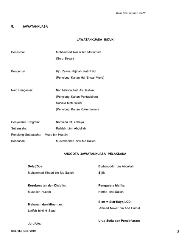 Kertas kerja kem kepimpinan pengawas, skss 2020 | DOCX
