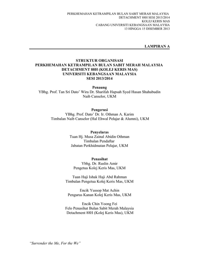 Kertas Kerja Kem Ketrampilan BSMM Kolej Keris Mas sesi 2013/14 | DOC
