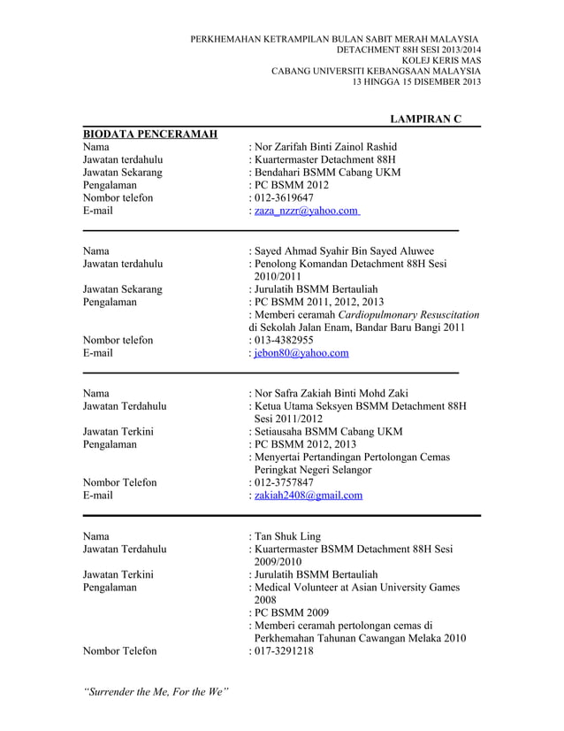 Kertas Kerja Kem Ketrampilan BSMM Kolej Keris Mas sesi 2013/14 | DOC