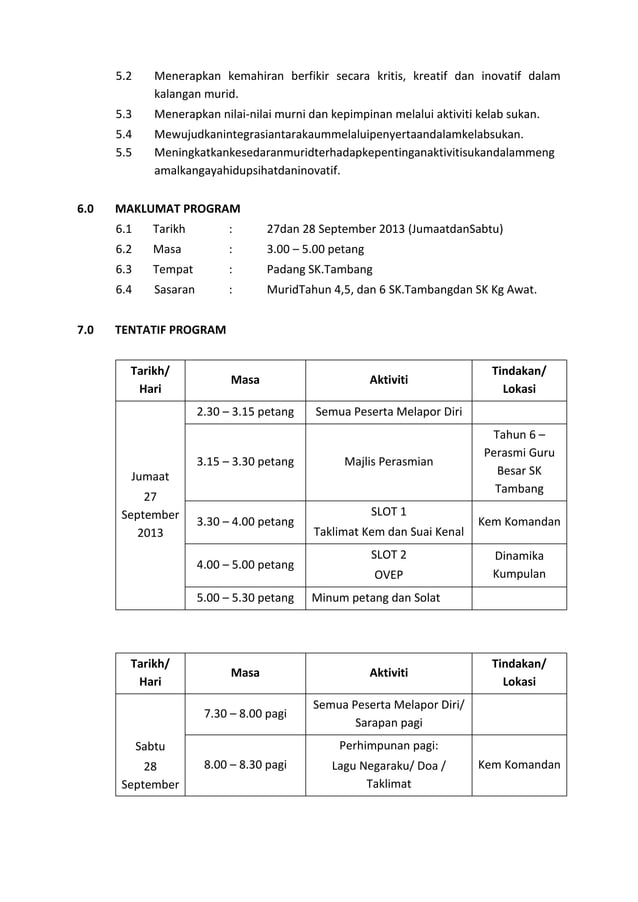 Kertas kerja kem sukan sekolah 2013 | PDF