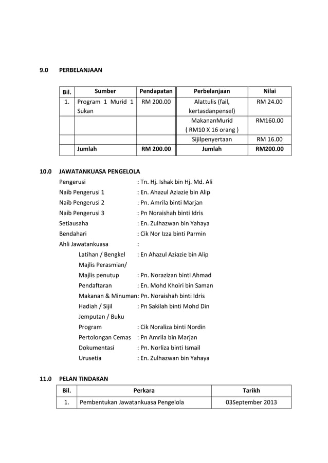 Kertas kerja kem sukan sekolah 2013 | PDF