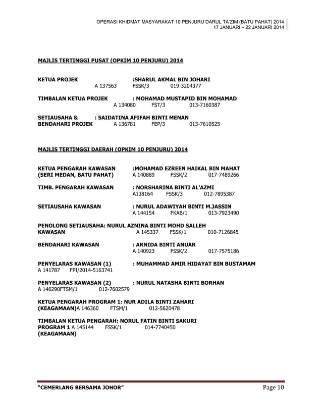 Kertas Kerja Keseluruhan OPKIM'10 Penjuru | PDF
