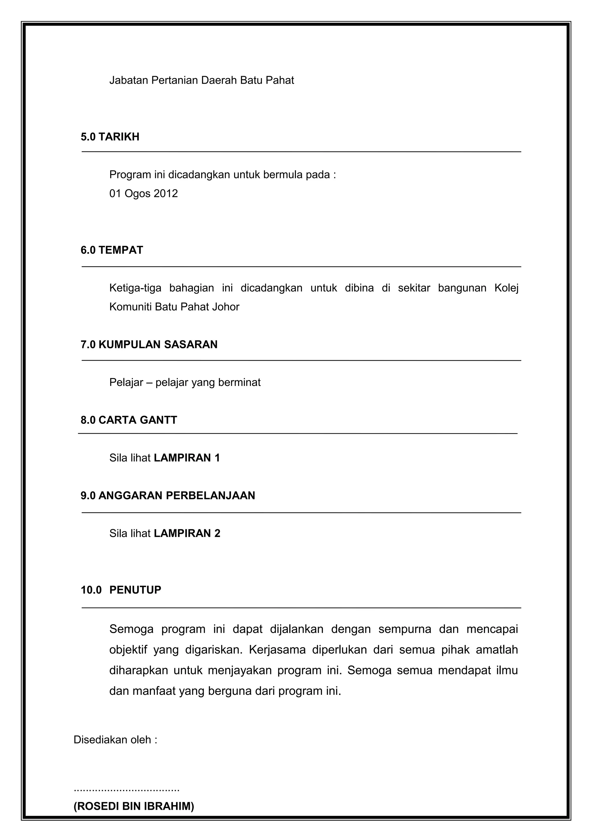 Kertas kerja kursus asas tani | DOC