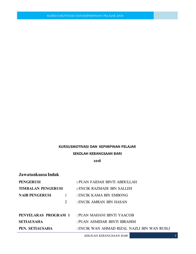 Kertas kerja kursus kepimpinan 2018 | PDF