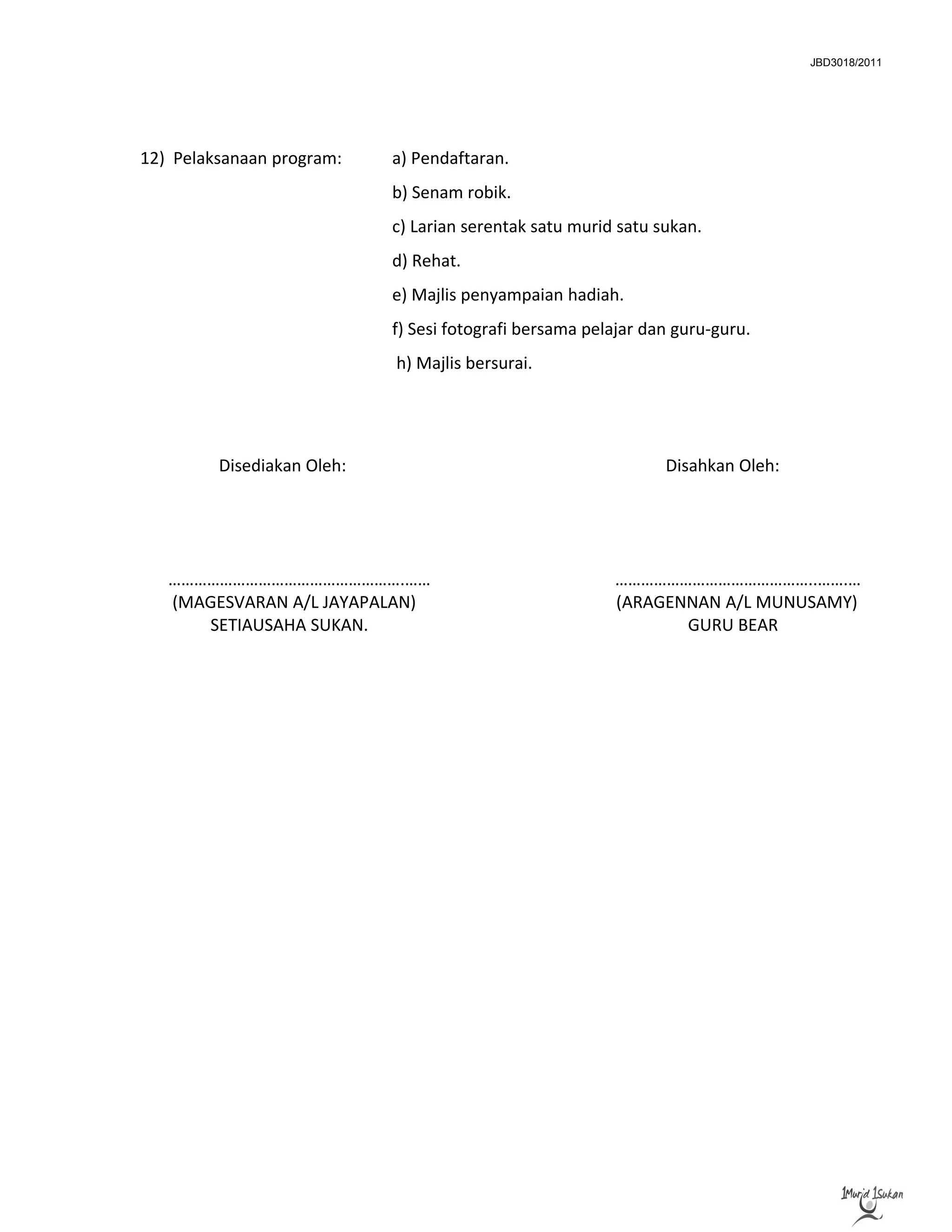 Kertas kerja larian 1m 1s | DOC