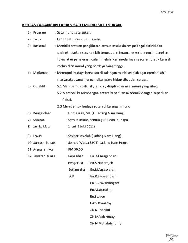 Kertas kerja larian 1m 1s | DOC