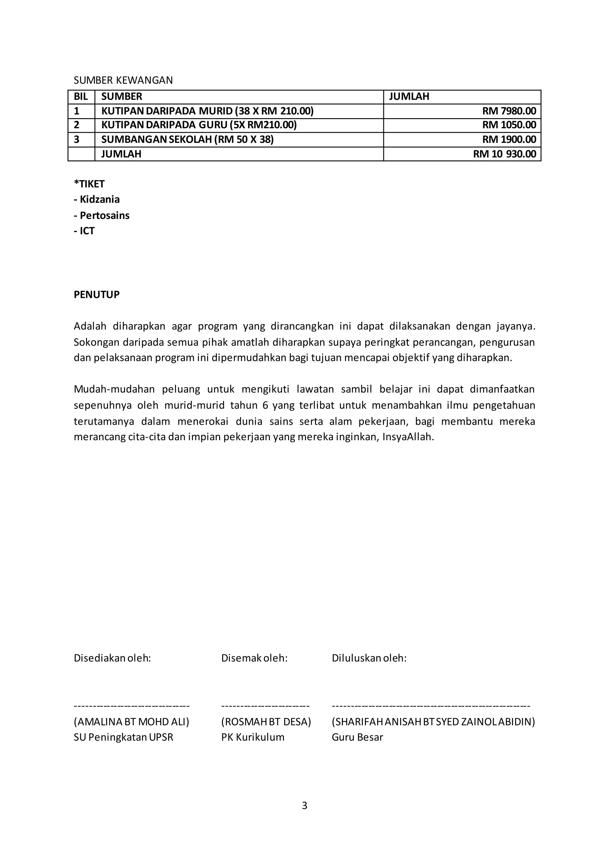 Contoh Kertas kerja lawatan | DOCX