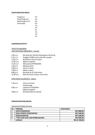 Contoh Kertas kerja lawatan | DOCX