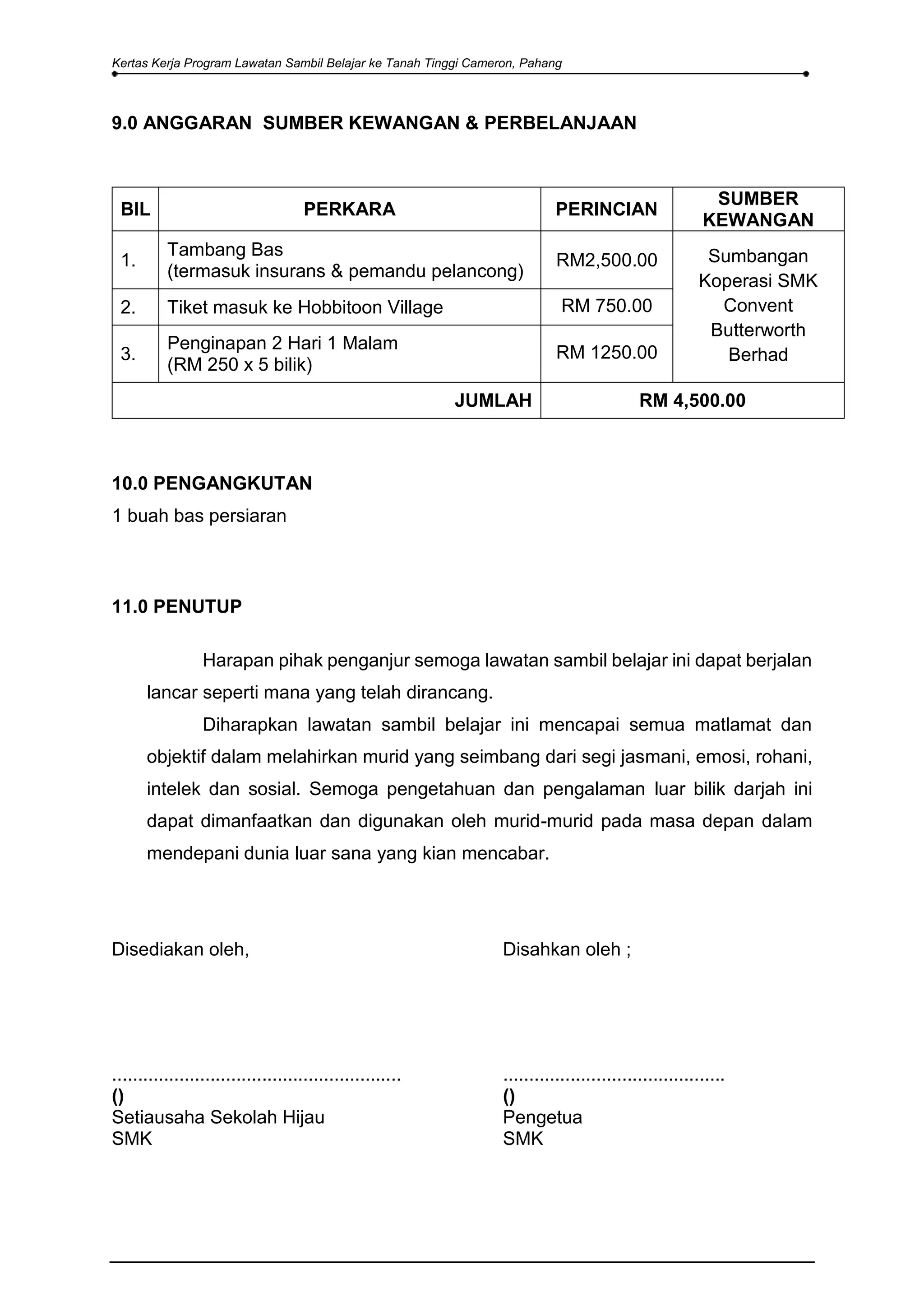 KERTAS KERJA LAWATAN SAMBIL BELAJAR KE CAMERON HIGHLAND | DOCX