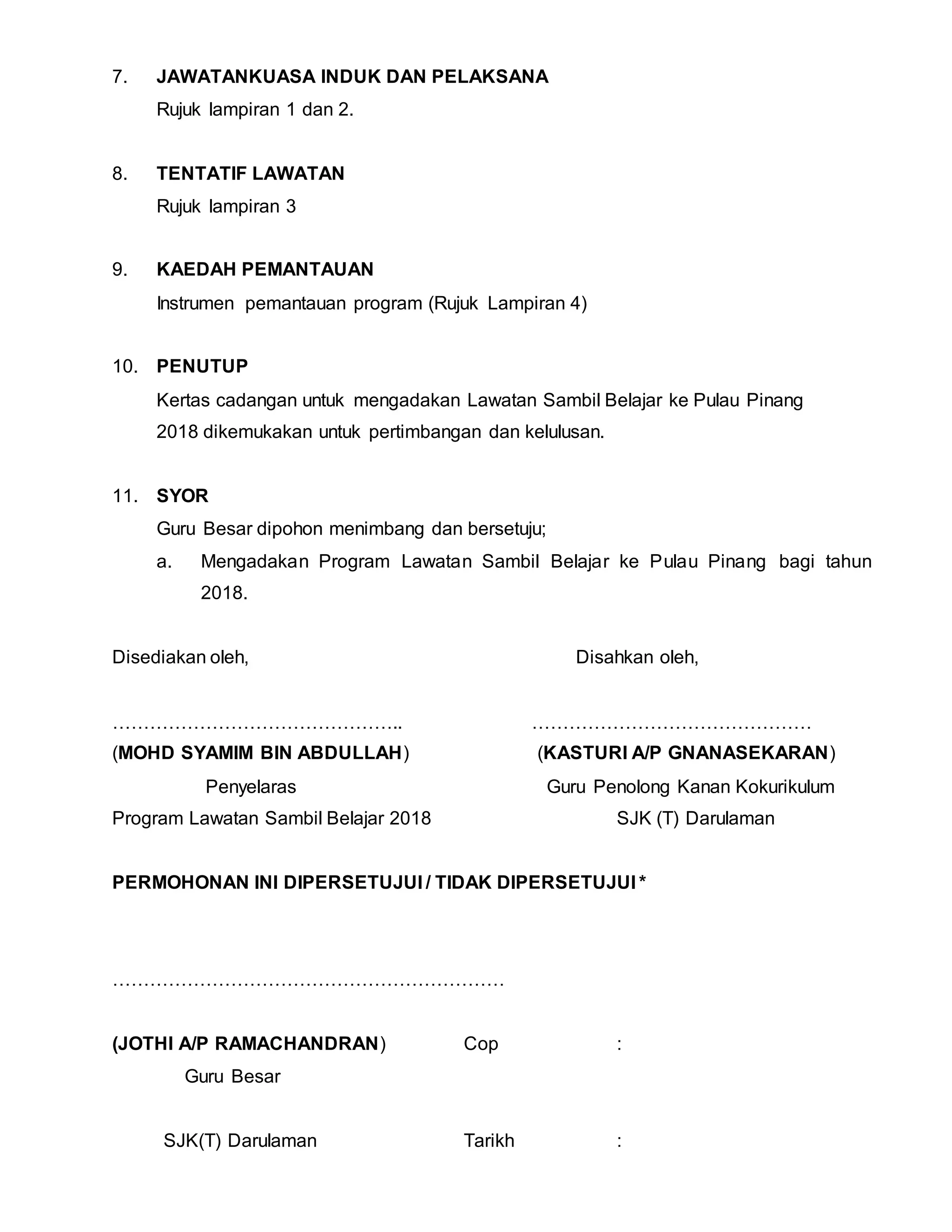 Kertas Kerja Lawatan Ke Pulau Pinang | DOCX