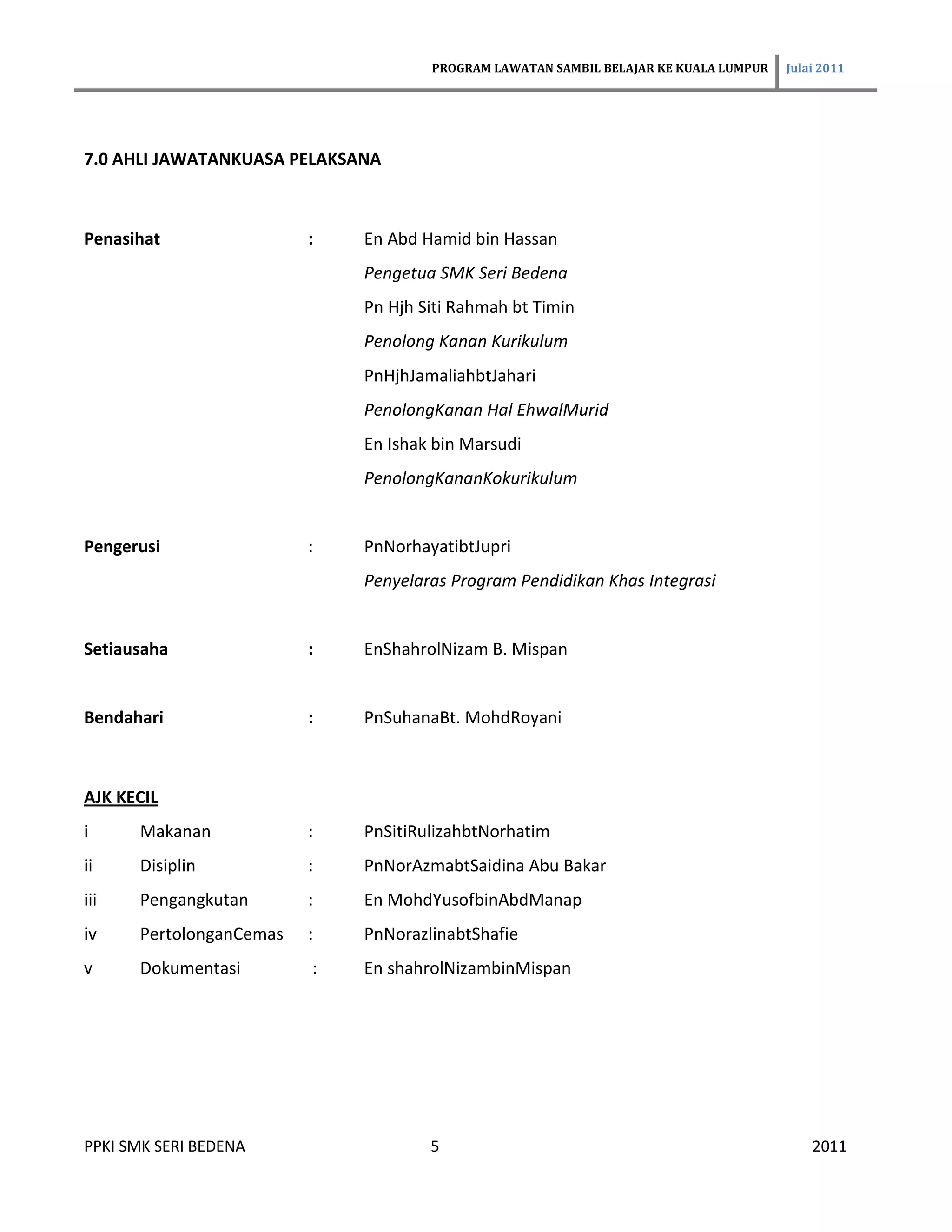 Kertas kerja lawatan ke kl jun 2011 | DOCX