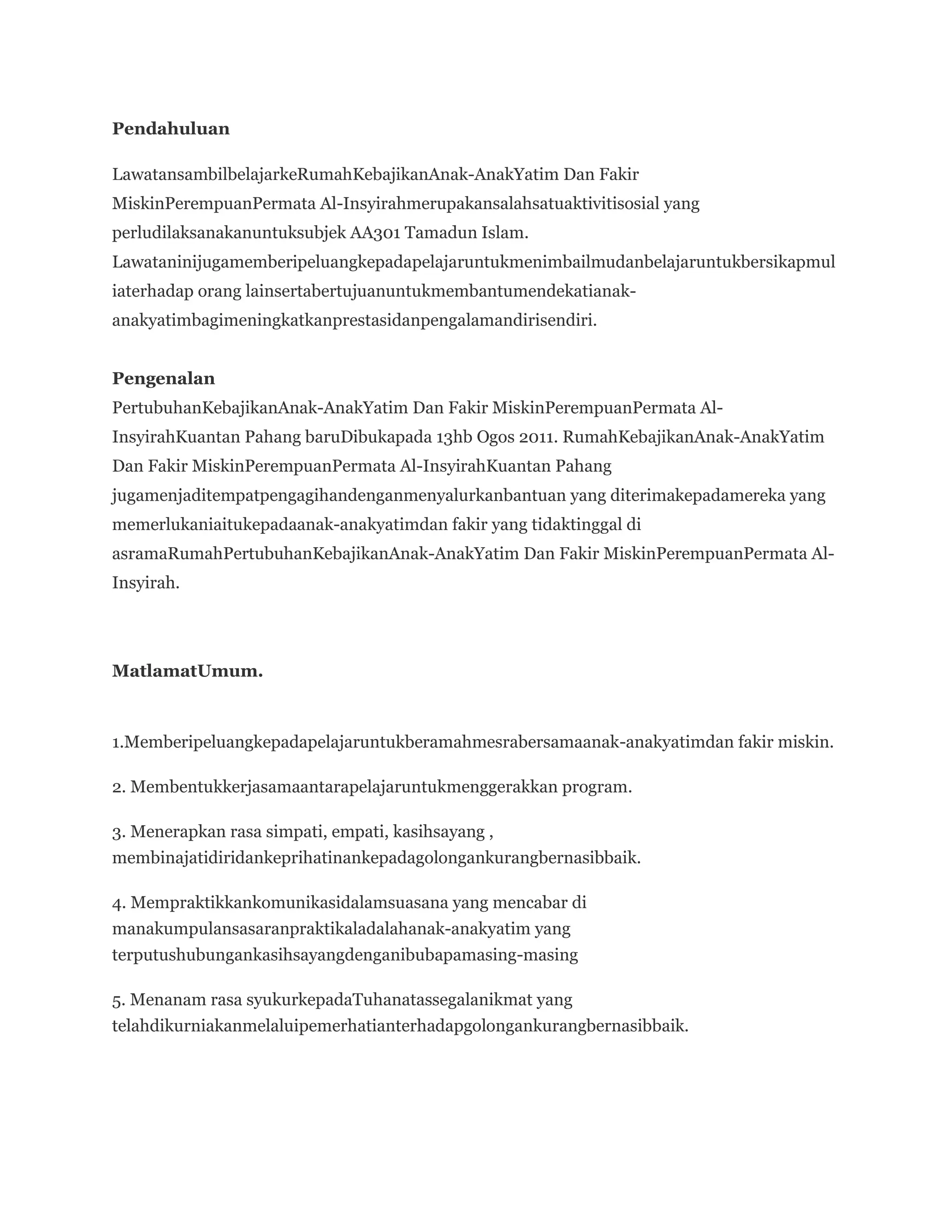 Kertas kerja lawatan ke rumah anak yatim | PDF Kertas kerja lawatan ke rumah anak yatim | PDF
