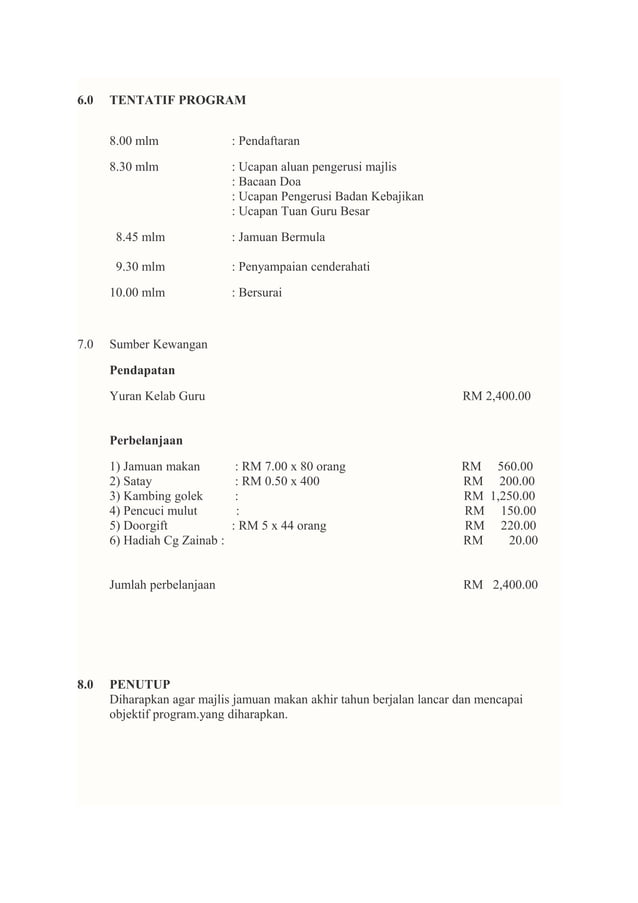Kertas kerja majlis jamuan akhir tahun anjuran kelab guru.skkb