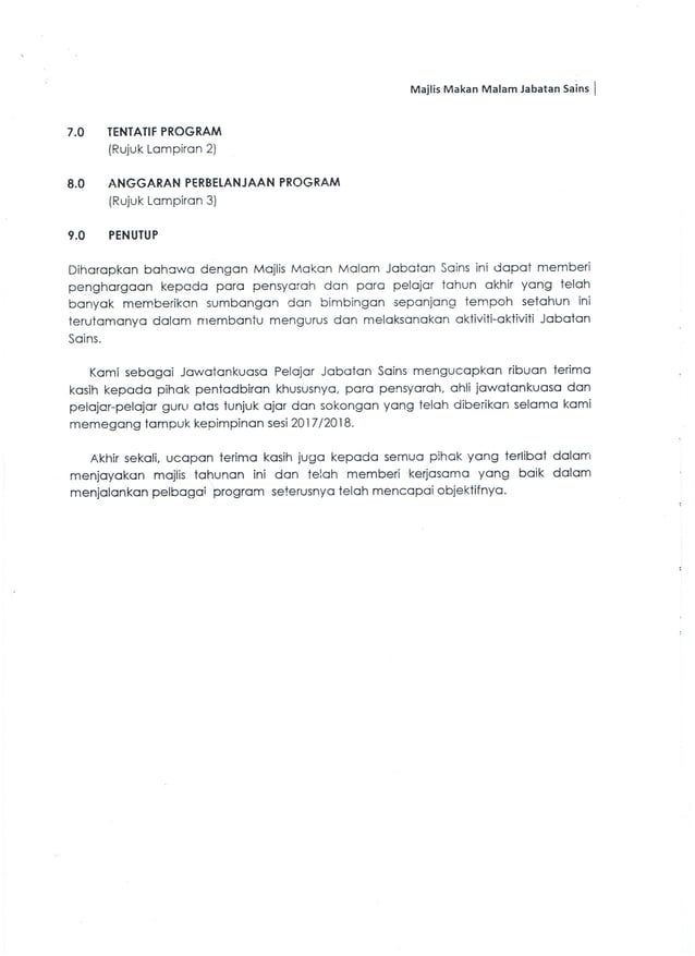 Contoh Kertas Kerja Majlis Makan Malam Jabatan Sains | PDF