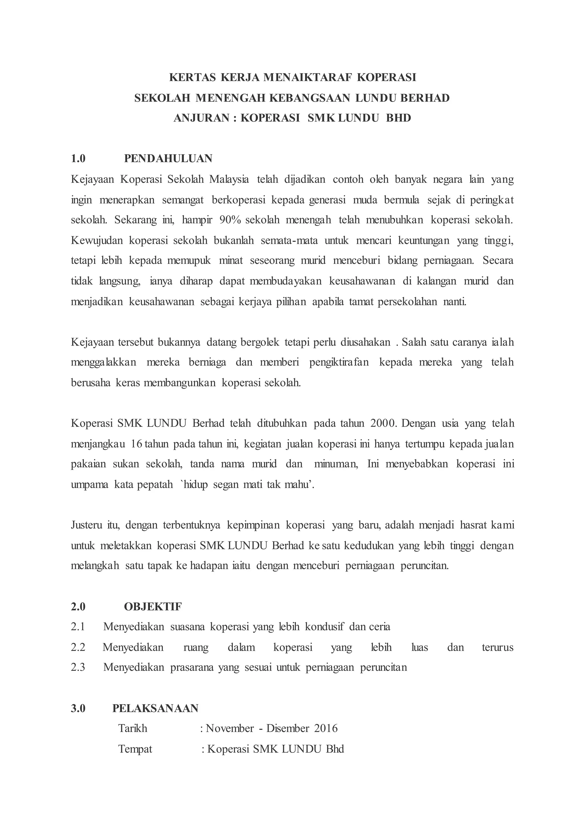 Kertas kerja menaiktaraf koperasi | DOCX