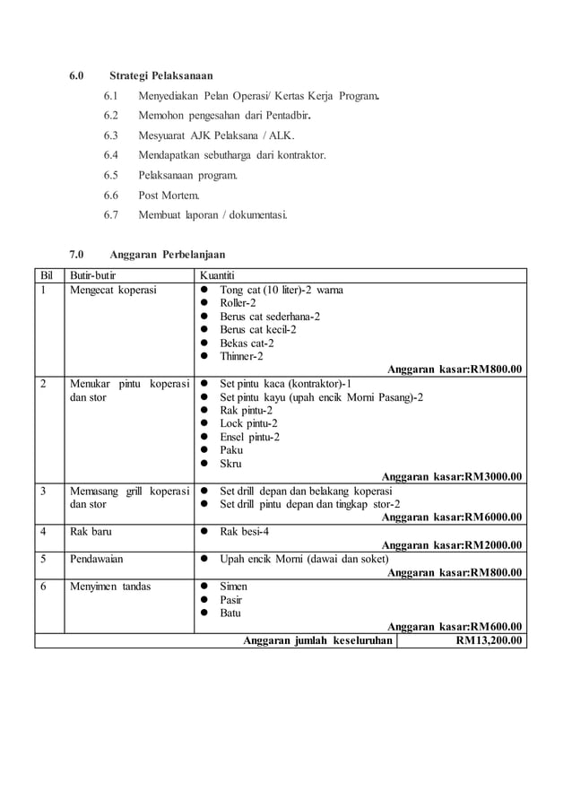 Kertas kerja menaiktaraf koperasi | DOCX