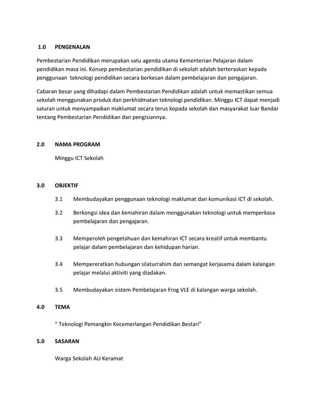Kertas kerja minggu ict peringkat sk au keramat | DOCX